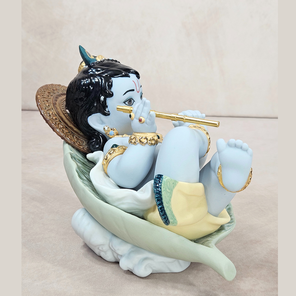 Lladro Baby Lord Krishna on Leaf Porcelain Figurine Hinduism Home ...