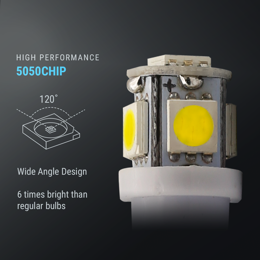 20 pcs White T10/W5WB/2825/916 5-SMD 5050 LED Interior License Plate ...