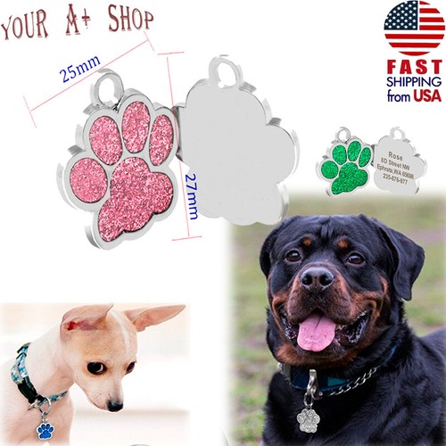 1-2Pcs Sparkling Dog Cat Tags Pet Puppy ID Name personalized engraving ...