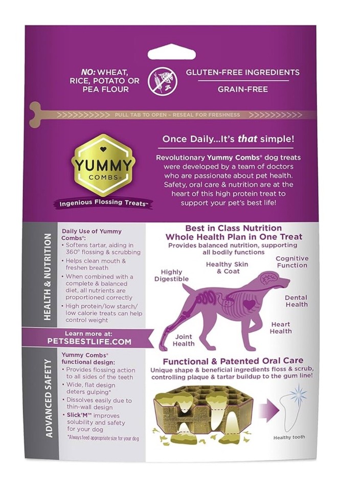 Yummy Combs Dog Dental Treats Vet VOHC Approved Protein Treat XL 12oz ...