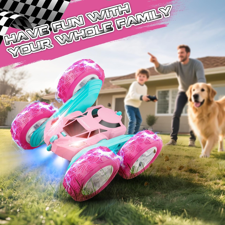Pink Remote Control Car for Girls - RC Stunt Cars with 4WD Double-Sided ...