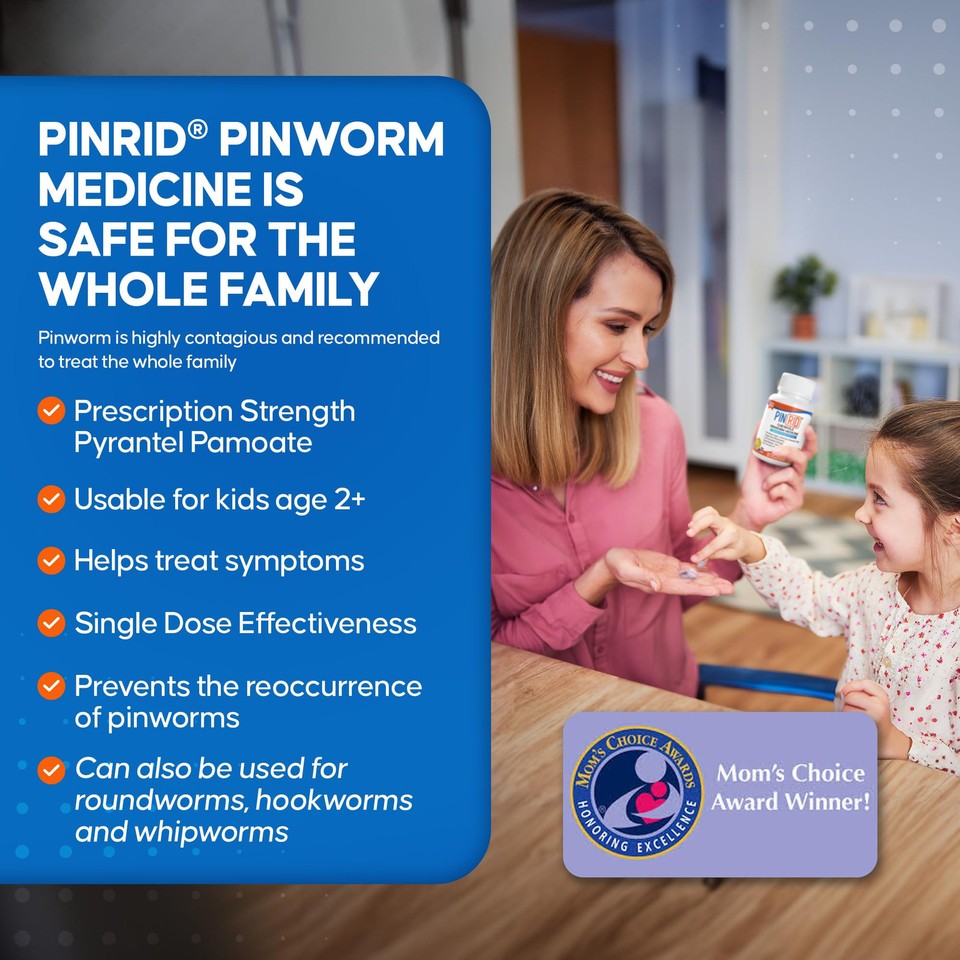 PinRid Pyrantel Pamoate Dewormer for Humans - 250mg, Pinworm Medicine ...