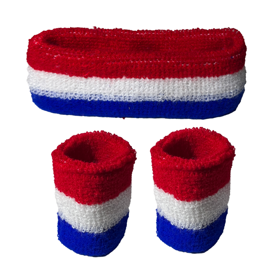 Patriotic Sweatband Set Red White Blue Headband Wristbands 3pc Sports ...