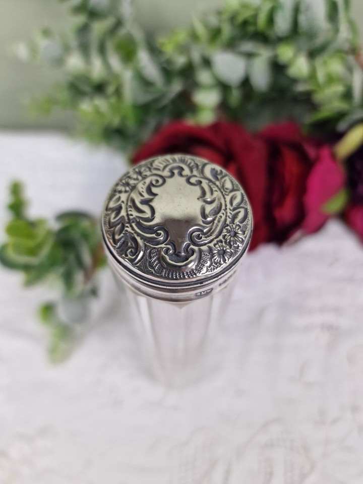 Antique Solid Silver Topped Glass Hat Pin Jar 1915 Elizabeth Matilda ...