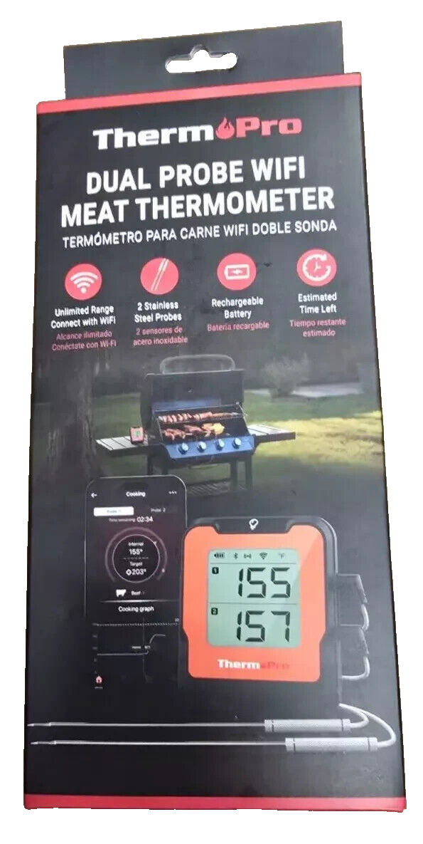 THERMPRO TP922W WiFi Wireless Grill Thermometer with Dual Probes NEW ...