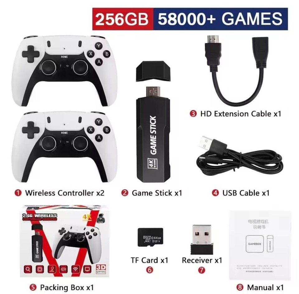 256G 58000+ Retro Games Video Game Console TV Stick 4K HDMI Emulator ...