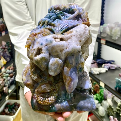 4.9LB Natural sea jade carving crystal five poison ornament spiritual ...