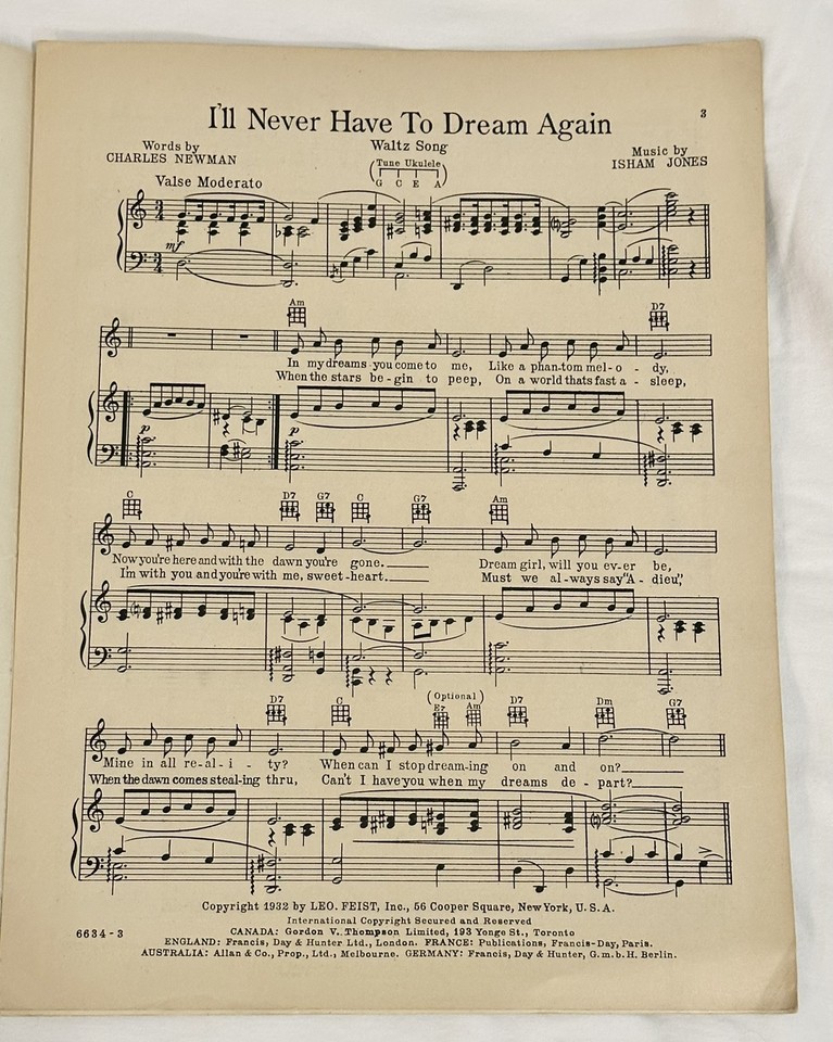 I'll Never Have to Dream Again 1932 Sheet Music by Isham Jones ...