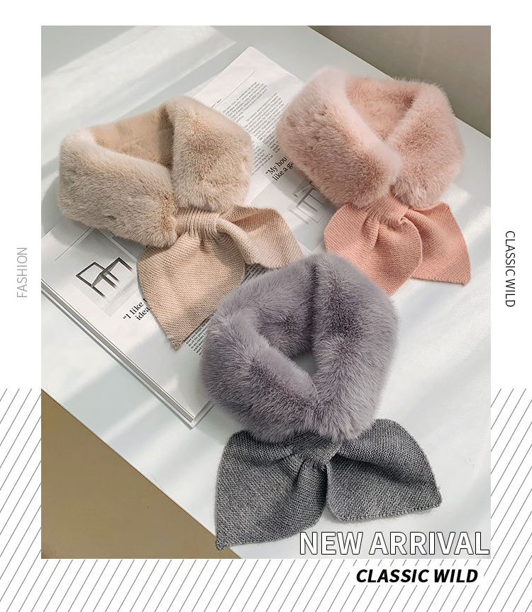 Winter Women Cute Plush Faux Fur Bowknot Collar Scarf Neck Warmer ...