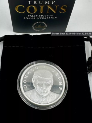 PRESIDENT TRUMP FIRST EDITION SILVER MEDALLION trump coin 2024 w/ COA ...
