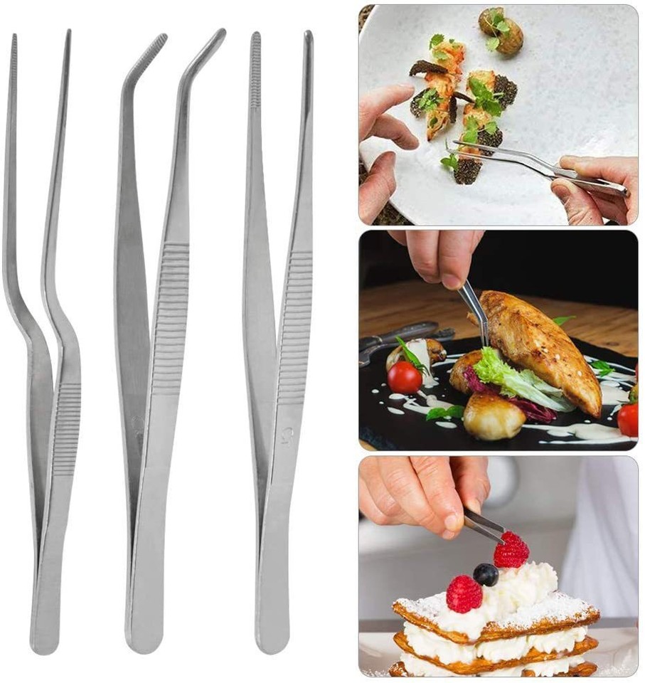 7pcs Chef Plating TWEEZERS Tongs Serving Stainless Steel Cook Bar Tool ...