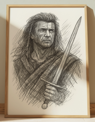 BRAVEHEART WILLIAM WALLACE DRAWING PRINT PORTRAIT SKETCH 8" x 10" WALL ...
