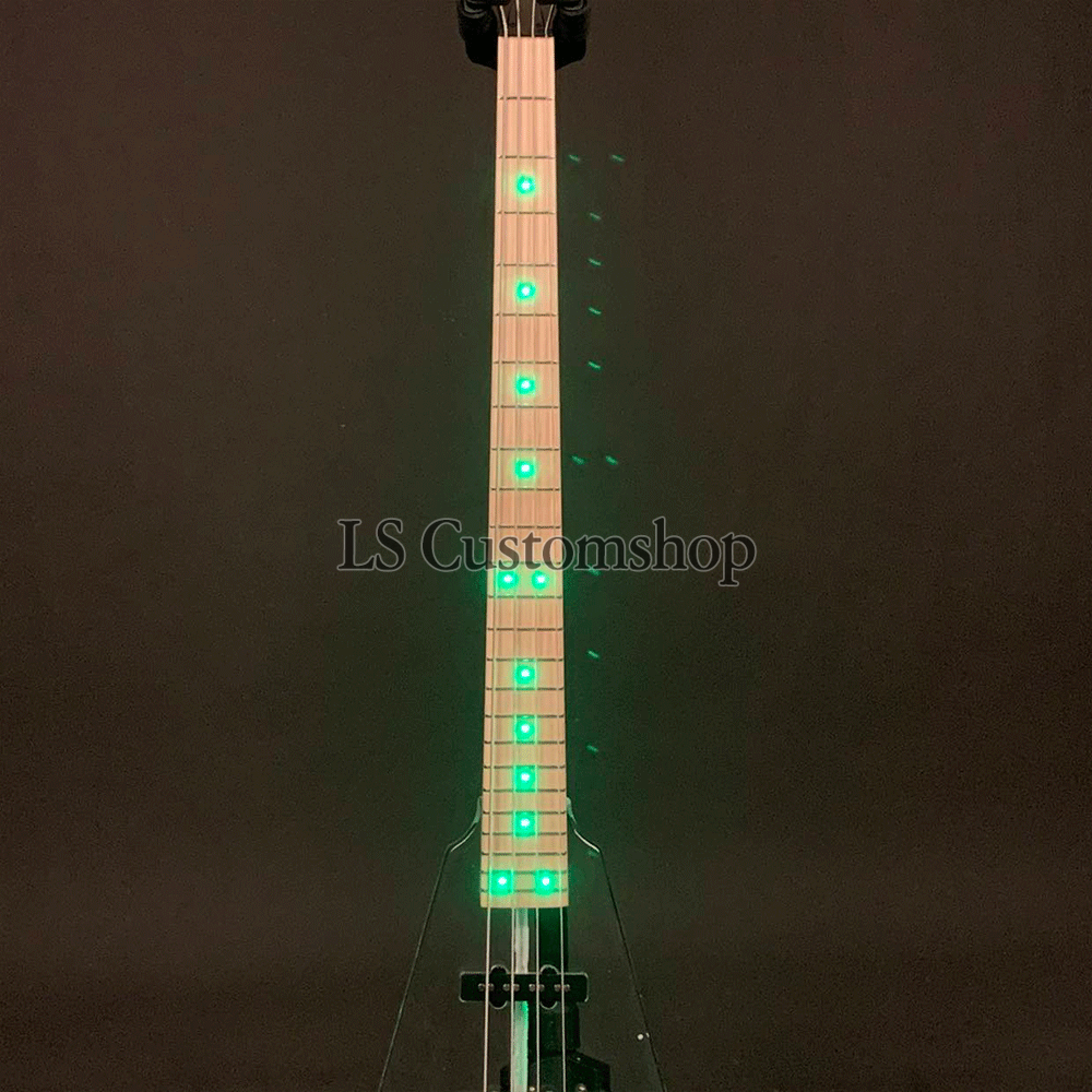 Acrylic Body Electric Guitar with Green LED Light Maple Fretboard Black ...