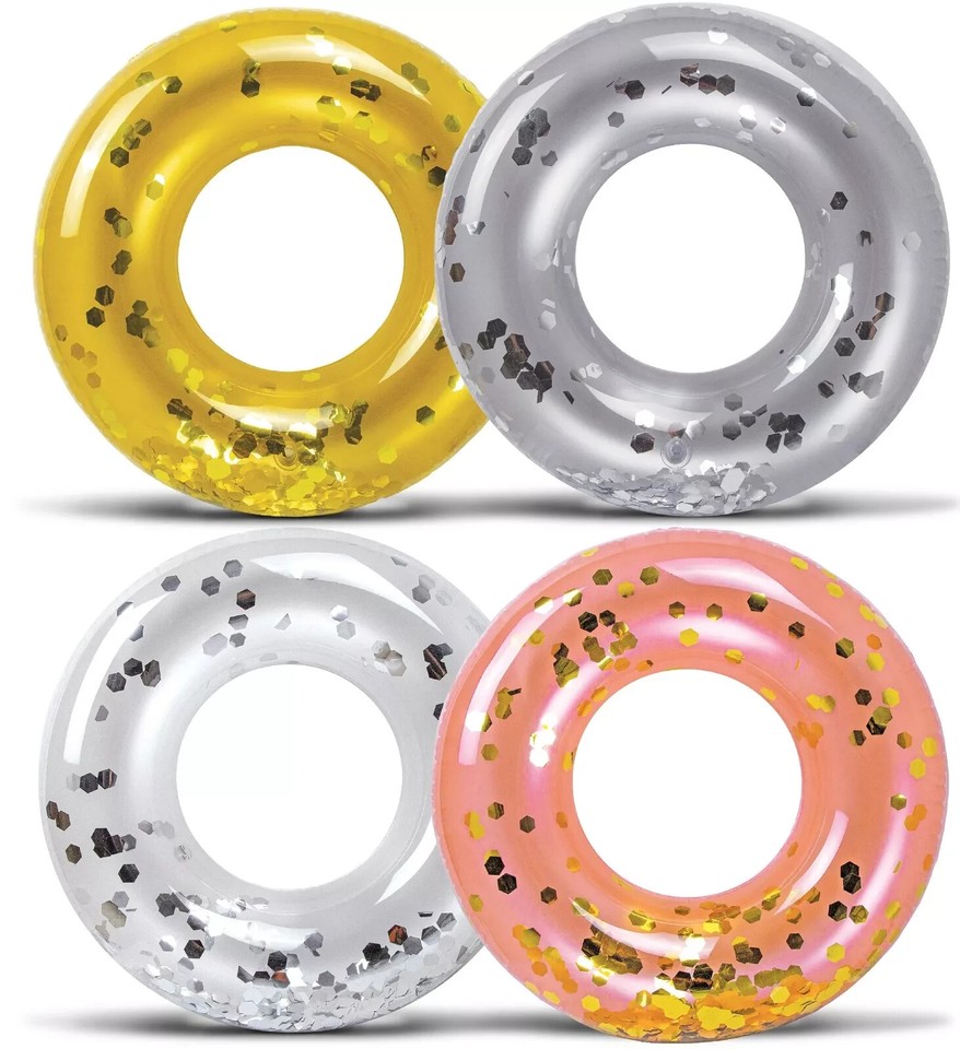 POZA Kids Inflatable Pool Float Tubes 4 Color Set w/Gold & Silver ...