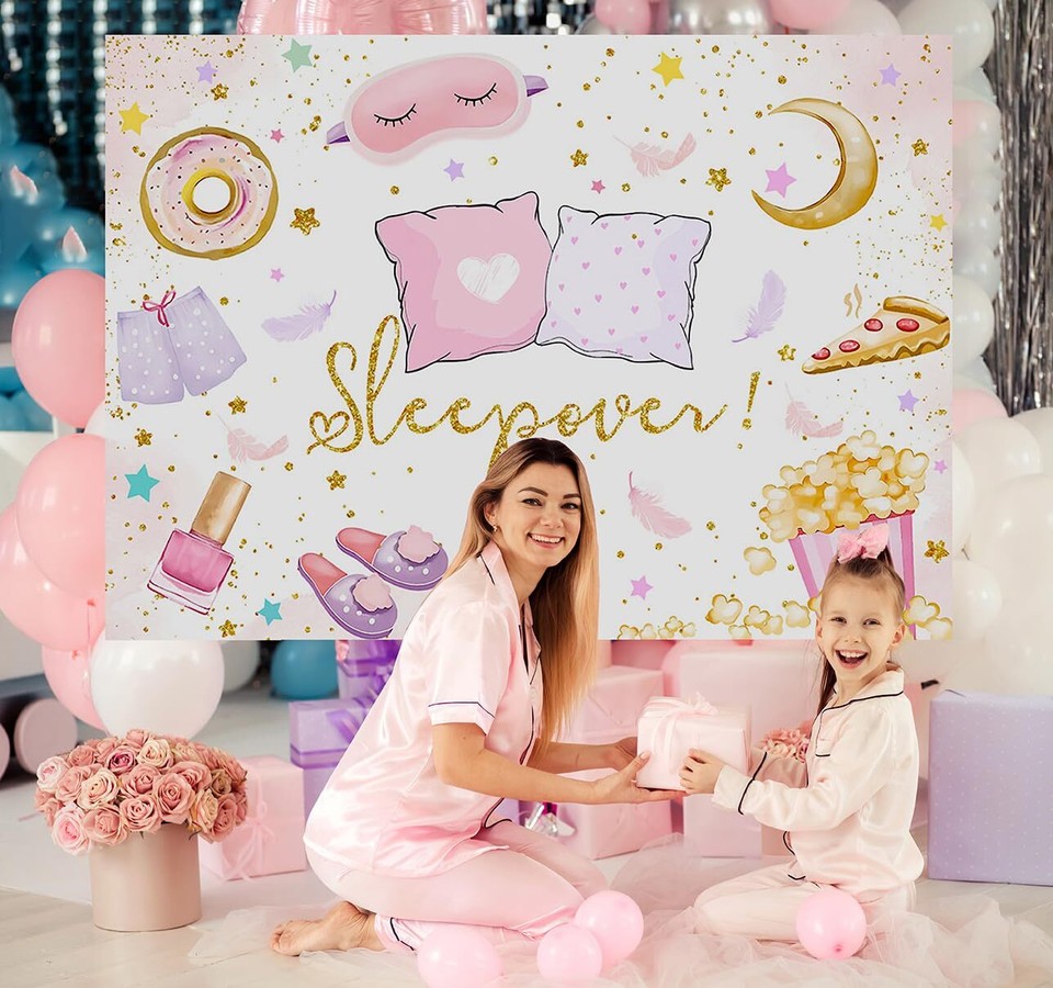 Mocsicka Slumber Party Backdrop for Girls Sleepover Party Decoration ...