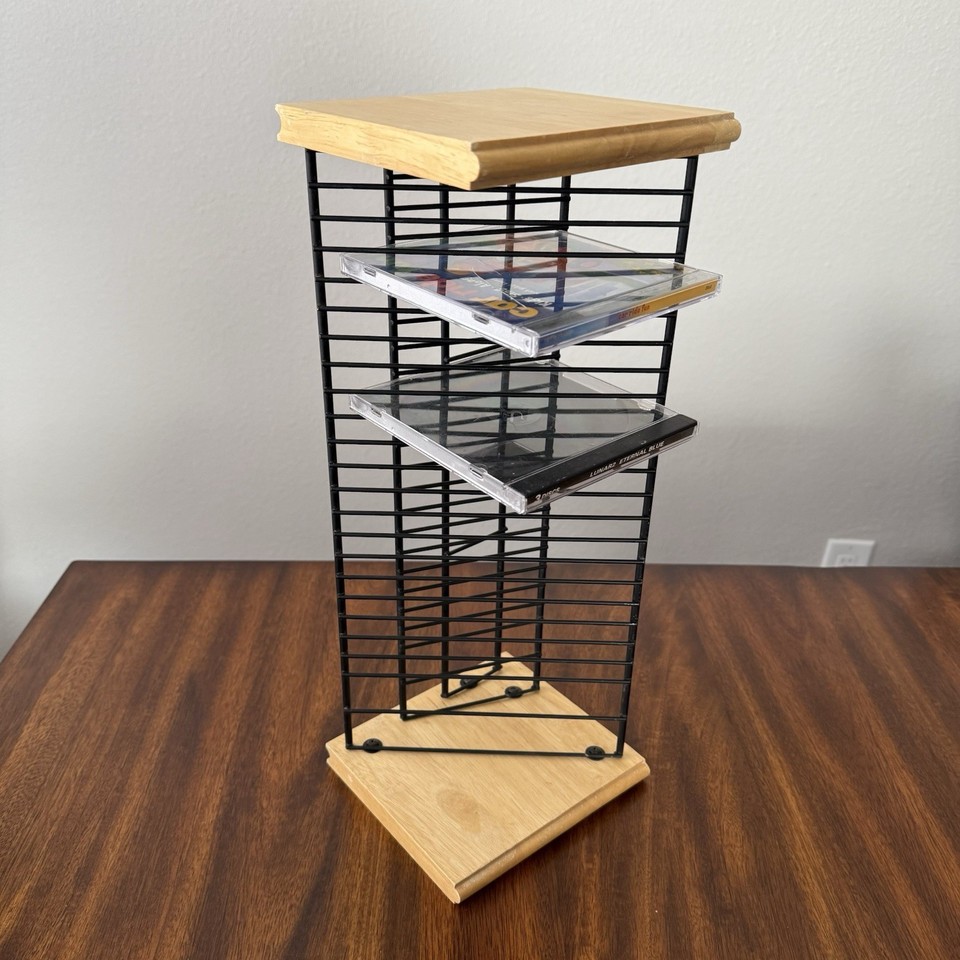 Vintage Black Wire CD Tower Rack Stand Holds 25 CDs 16” Tall Media ...