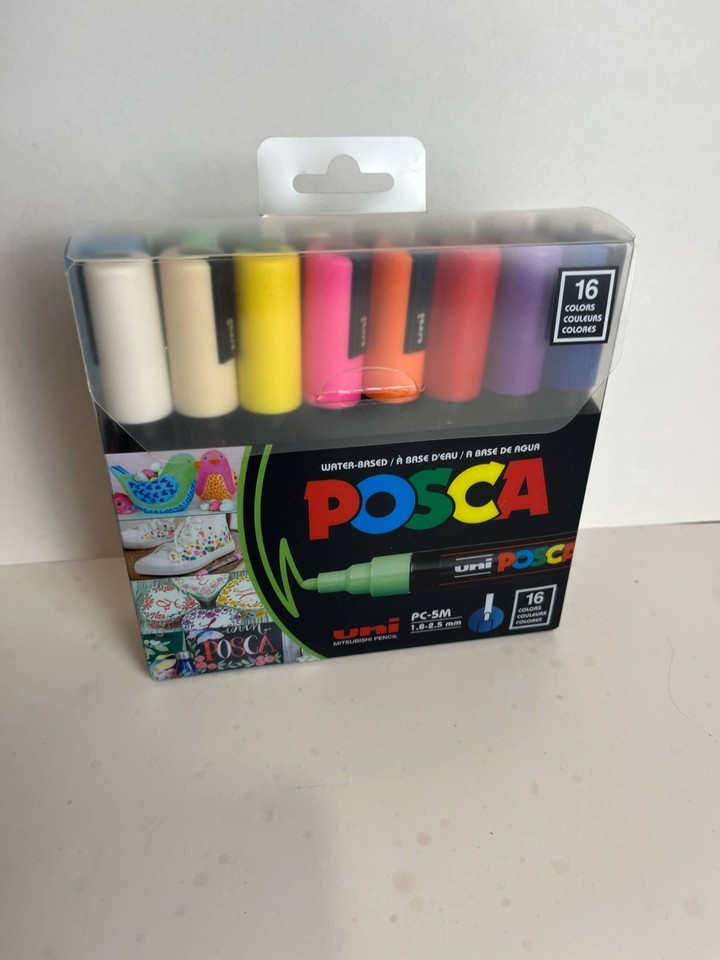 Posca Acrylic Paint Marker Set, Water-based, 16 Color, PC-5M Medium ...