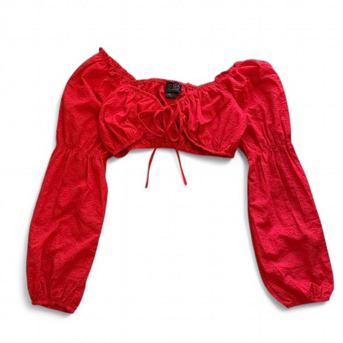 Hot Miami Styles Red Eyelet Puff Sleeve Crop Top - Size Medium NWT | eBay