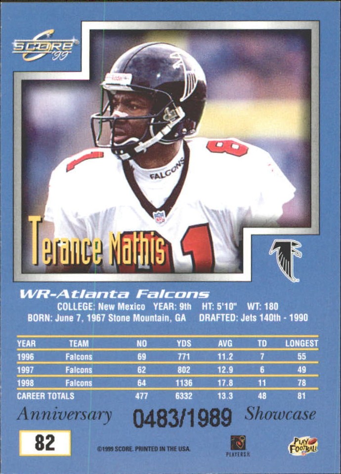 1999 Score Showcase Atlanta Falcons Football Card #82 Terance Mathis ...