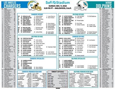 NFL-Miami Dolphins at Los Angeles Chargers Roster Flip Card-Dec 11 ...