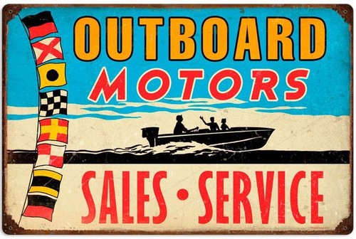 Vintage Retro Outboard Motors Sales Service Speed Boat Metal Sign Wall ...