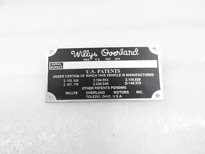 DATA PLATE STATION WAGON PICKUP ID TAG FITS TO WILLYS OVERLAND CJ3A ...