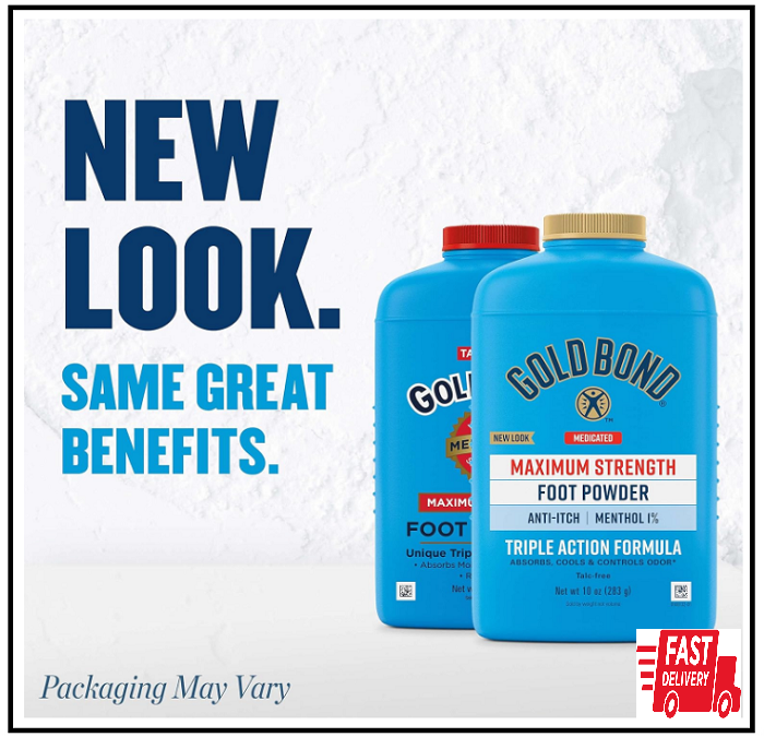 Gold Bond Medicated Talc-Free Foot Powder 10 oz., Maximum Strength Odor ...