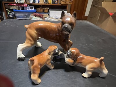 Vintage Relco 1950s Japan Ceramic Boxer Dog & 2 Puppies on Chain ...