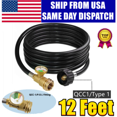 12 FT Propane Extension Hose with Gauge for Propane Tank, RV, Gas Grill ...