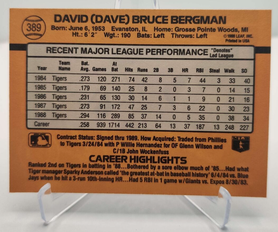 1989 Donruss #389 Dave Bergman Detroit Tigers Baseball Card | eBay