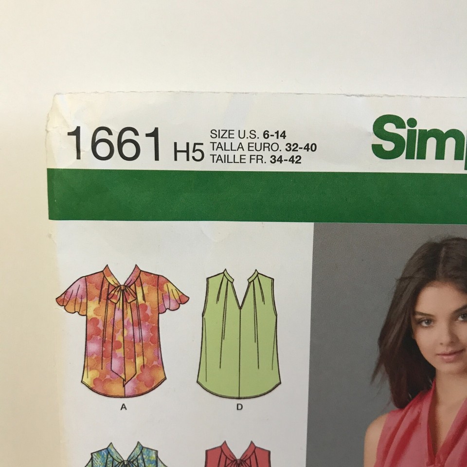 Simplicity 1661 Misses Sz 6-14 Top with Sleeve Variations Sewing ...