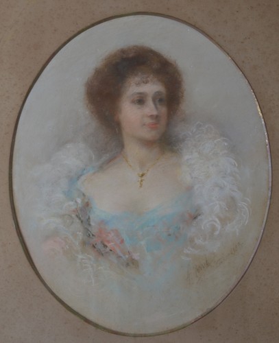 Albert PERROT (XIX-XX) Pastel Portrait of Lady Actress Amelia Edith ...