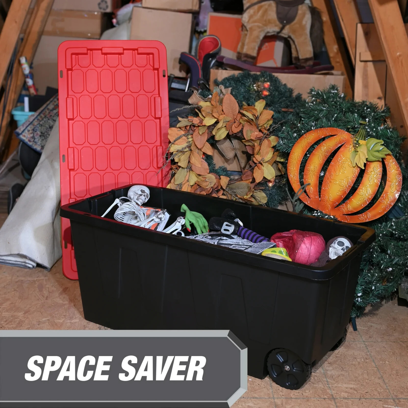 Hyper Tough 50 Gallon Snap Red Lid Wheeled Plastic Storage Bin ...