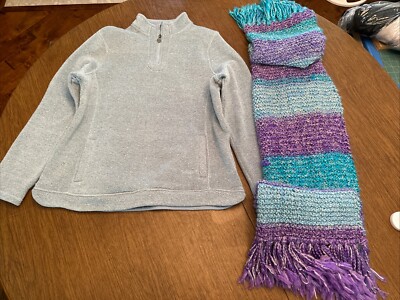 Handmade Knitted Wrap Scarf 50" x 20” + Weird fish Zip Pullover 18 P | eBay