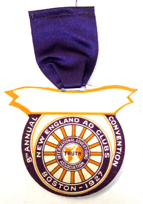 1927 NEW ENGLAND AD CLUBS Boston ribbon pinback w/celluloid attachment ...