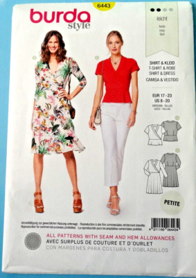 Burda 6443 Misses Wrap Bodice Dress or Top/Blouse Sewing Pattern Size 8 ...