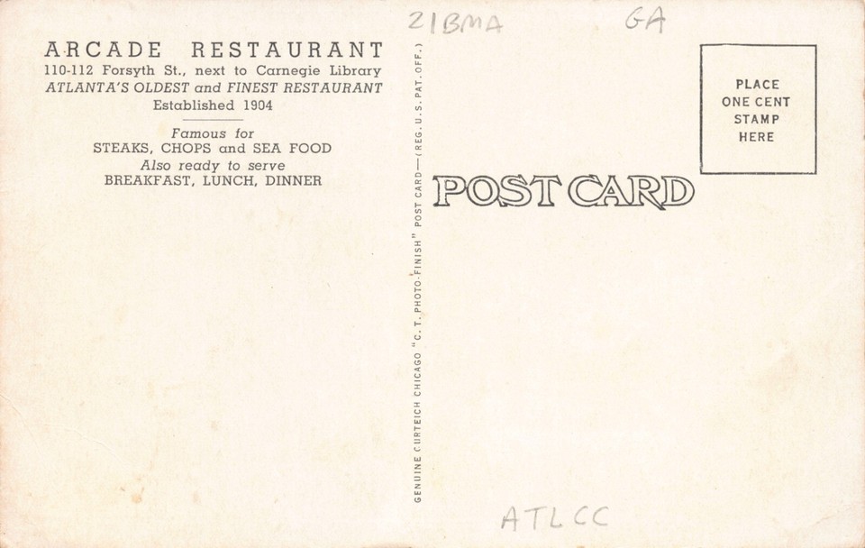 GA~GEORGIA~ATLANTA~ARCADE RESTAURANT~FORSYTH ST~ATLANTA'S OLDEST~EST ...