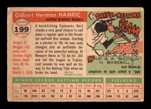 1955 Topps #199 Bert Hamric RC VG X3183767 | eBay