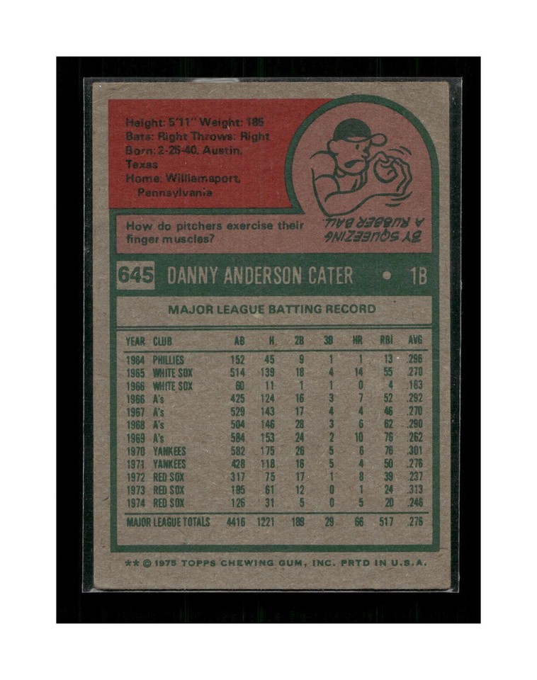 1975 Topps Danny Cater #645 Boston Red Sox Baseball Card | eBay