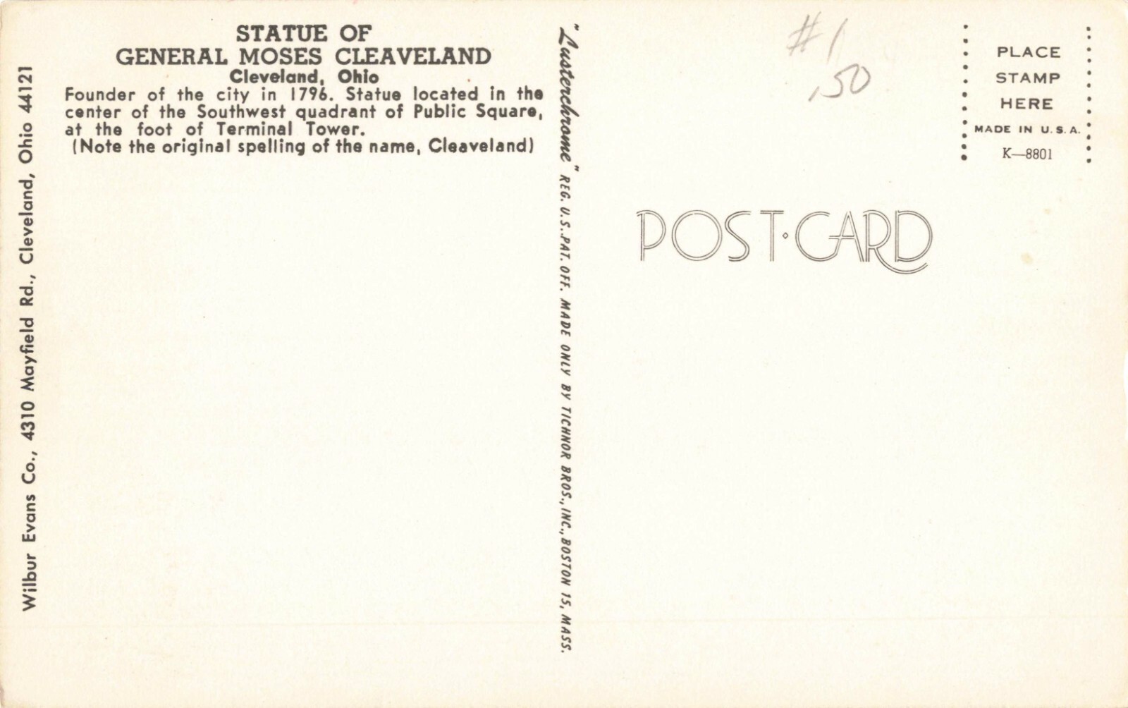 Postcard General Moses Cleaveland Statue Ohio | eBay