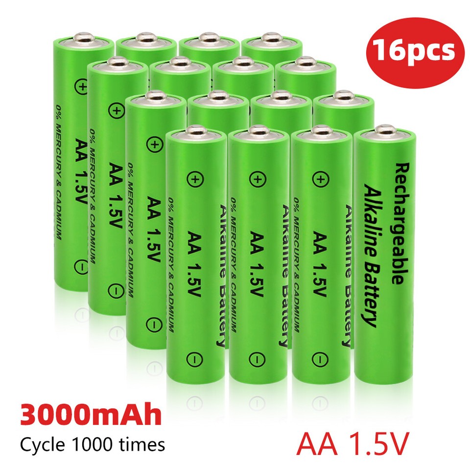 16Pcs 1.5V 3000mAh AA Rechargeable Batteries LED Light Battery Alkaline ...