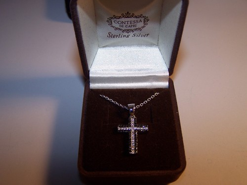NEW ITALY DI CAPRI DESIGN STERLING SILVER BLACK & WHITE CRYSTAL CROSS ...