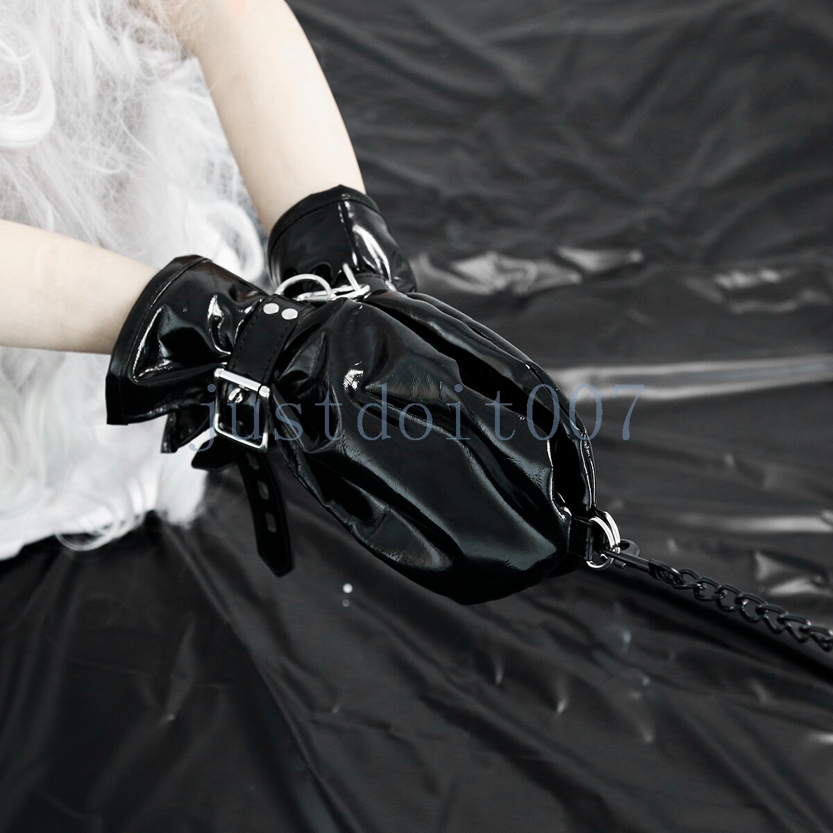 Patent Leather Black Dog Gloves Bondage Handcuff BDSM Restraint ...