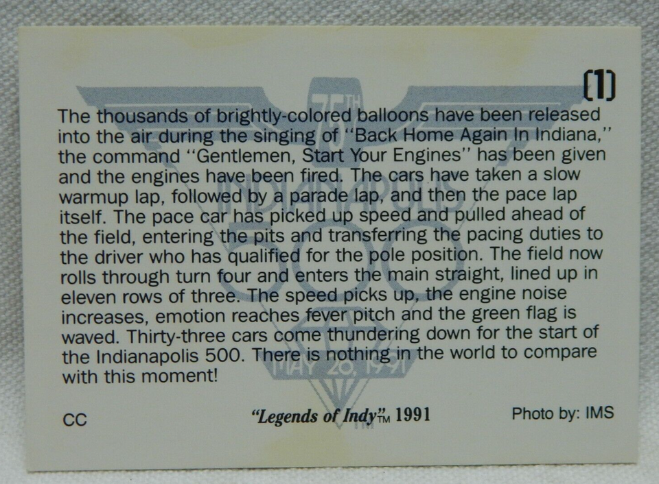 INDY 500 GENTLEMEN START YOUR ENGINES LEGENDS OF INDY TRADING CARD #1 ...