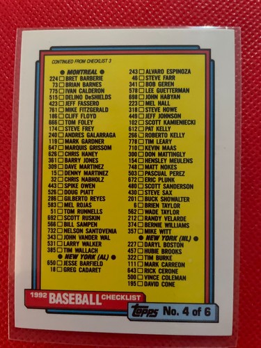 1992 TOPPS CHECKLIST # 527 | eBay