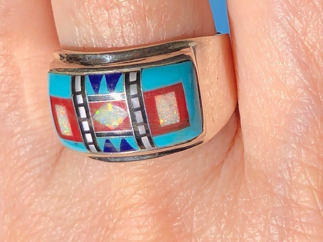 Messianic Native Trinity Ring 12 Tribes opal SKY blue Turquoise 10 925 ...