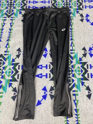 ASICS Running Black Pants Mens L Reflective Ankle Zip Butt Pocket ...