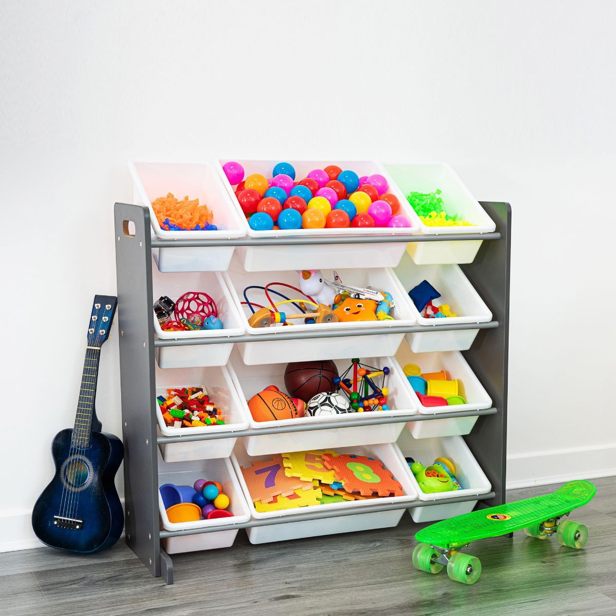 Wooden Kids Storage Unit Children's Bookshelf Toy Box 12 Cube 4 Tier ...