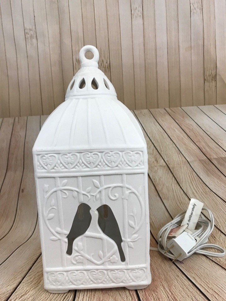 White Ceramic Lighted Birdcage Lamp Nightlight Gift | eBay