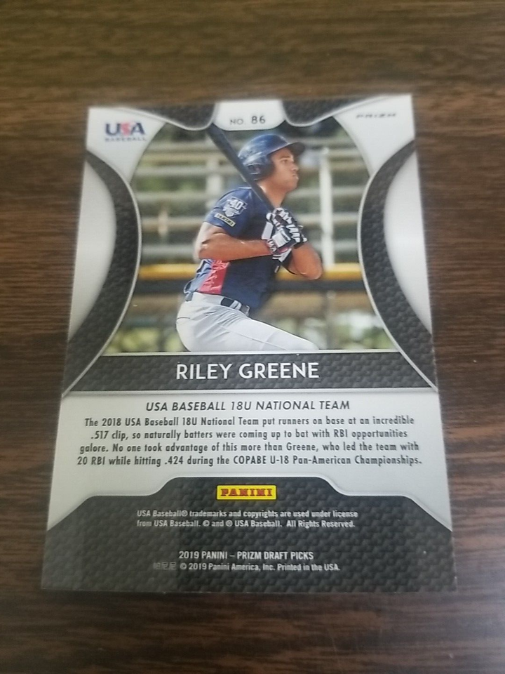 RILEY GREENE 2019 PANINI PRIZM CARD #86 DETROIT TIGERS/USA(ROOKIE RED ...